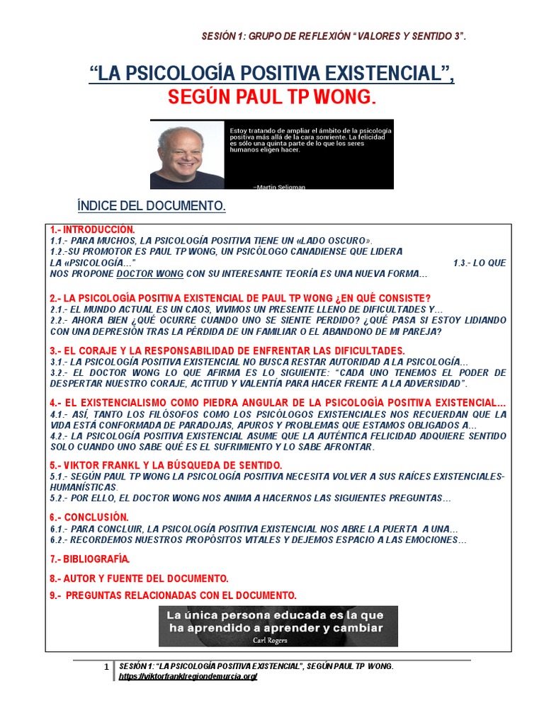 Sesion 1 - Psicologia Positiva Existencial | PDF | Psicologia POSITIVA | Sicología