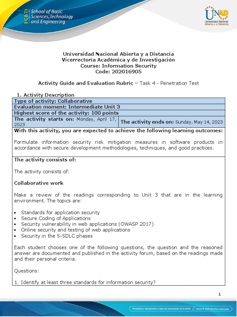 Activities Guide and Evaluation Rubric - Unit 3 - Task 4 - Penetration ... Activities Guide and Evaluation Rubric - Unit 3 - Task 4 - Penetration ...