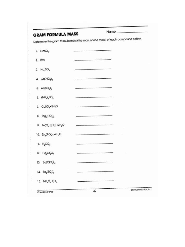Molar Mass Worksheet | PDF