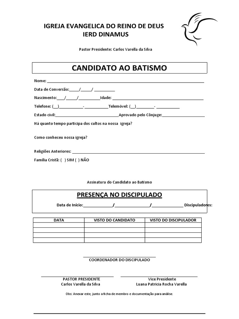 Ficha de Batismo Dinamus | PDF