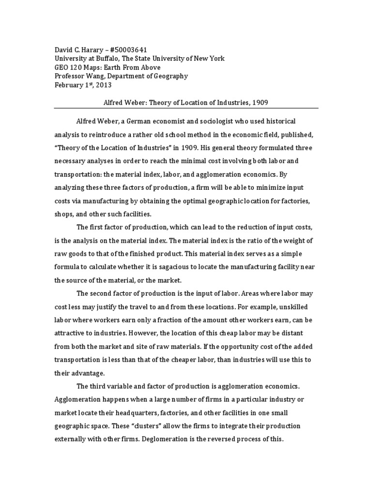 Alfred Weber Theory of Location of Indus | PDF | Labour Economics ...