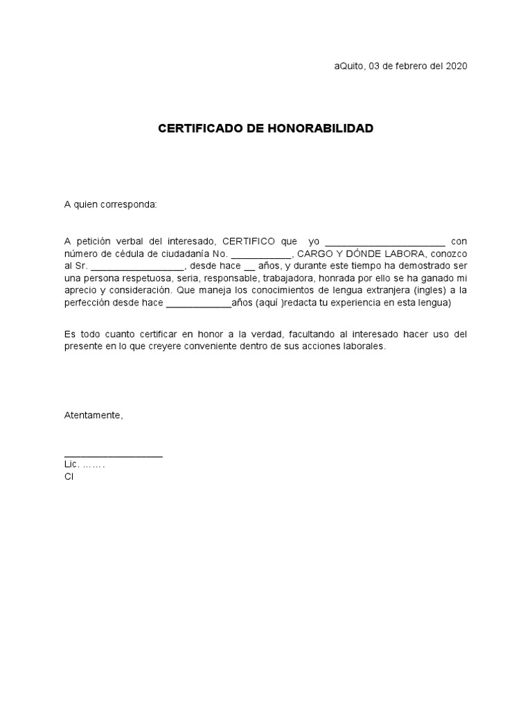 Certificado de Honorabilidad | PDF