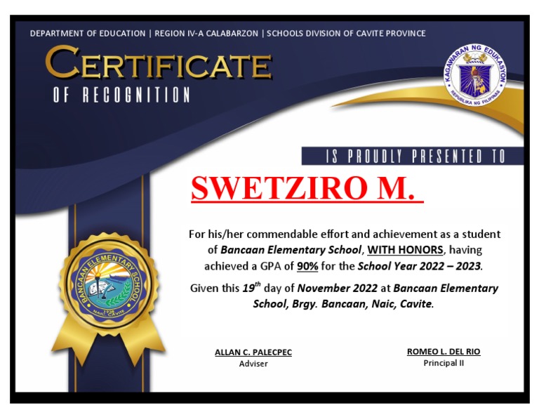 Certificate of Recognition Honors | PDF