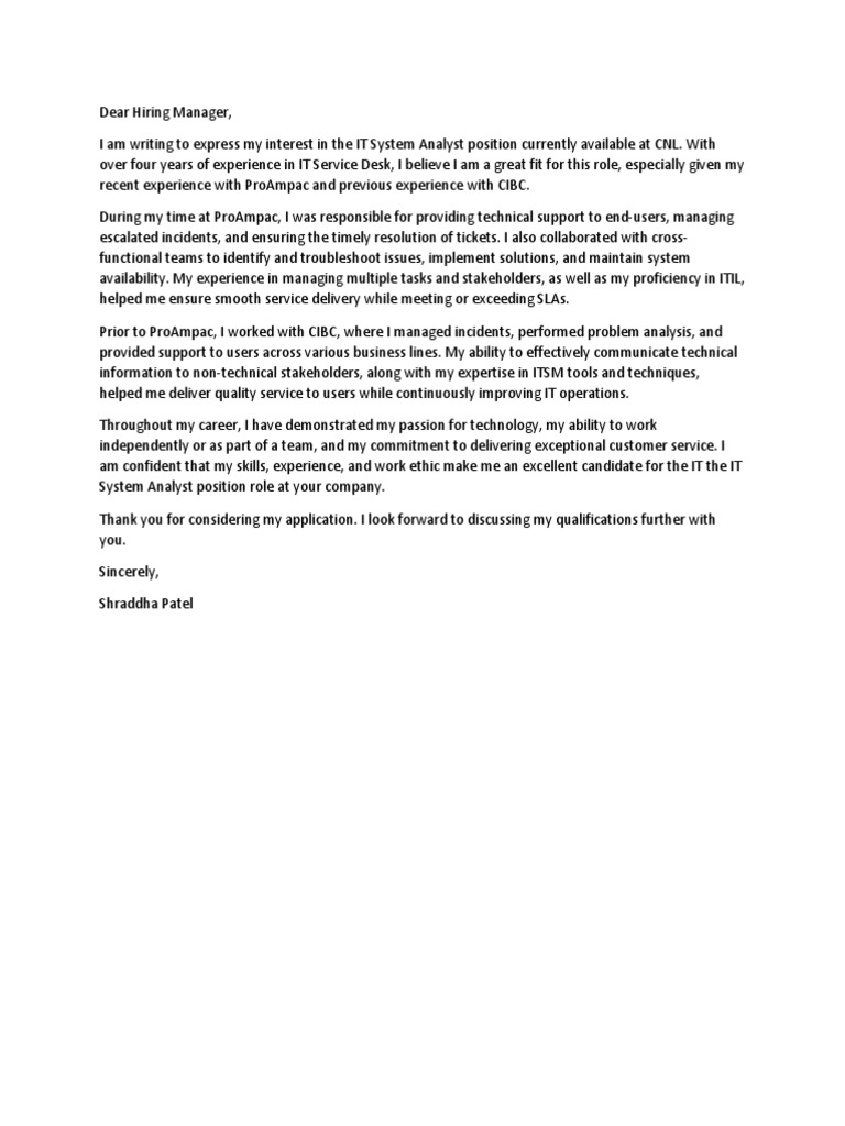 Cover Letter - Canadian Nuclear Laboratories | PDF | Career & Growth ...