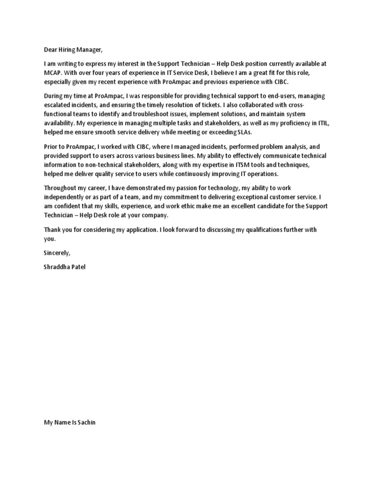 Cover Letter - MCAP | PDF