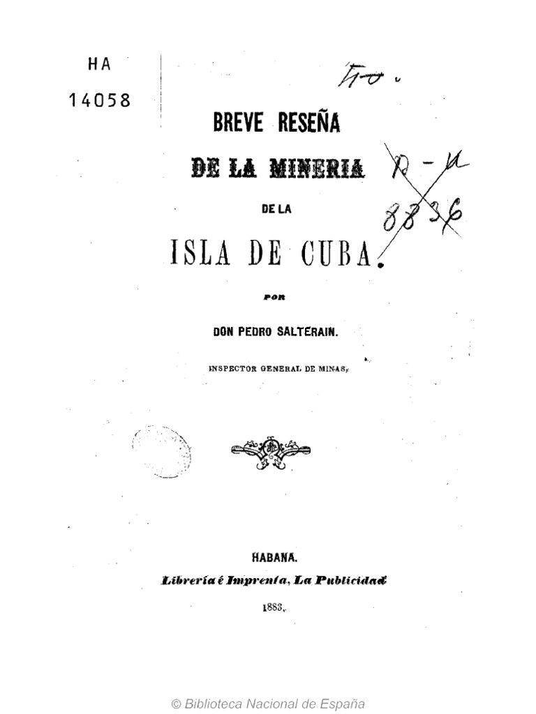 Breve Reseña de La Minería en La Isla de Cuba - Pedro Salteraín, 1883 ...