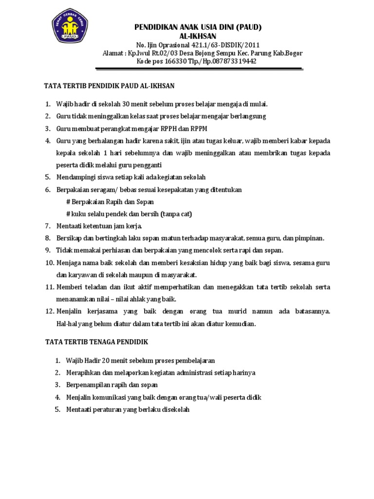 Tata Tertib Pendidik Dan Tenaga Kependidikan | PDF