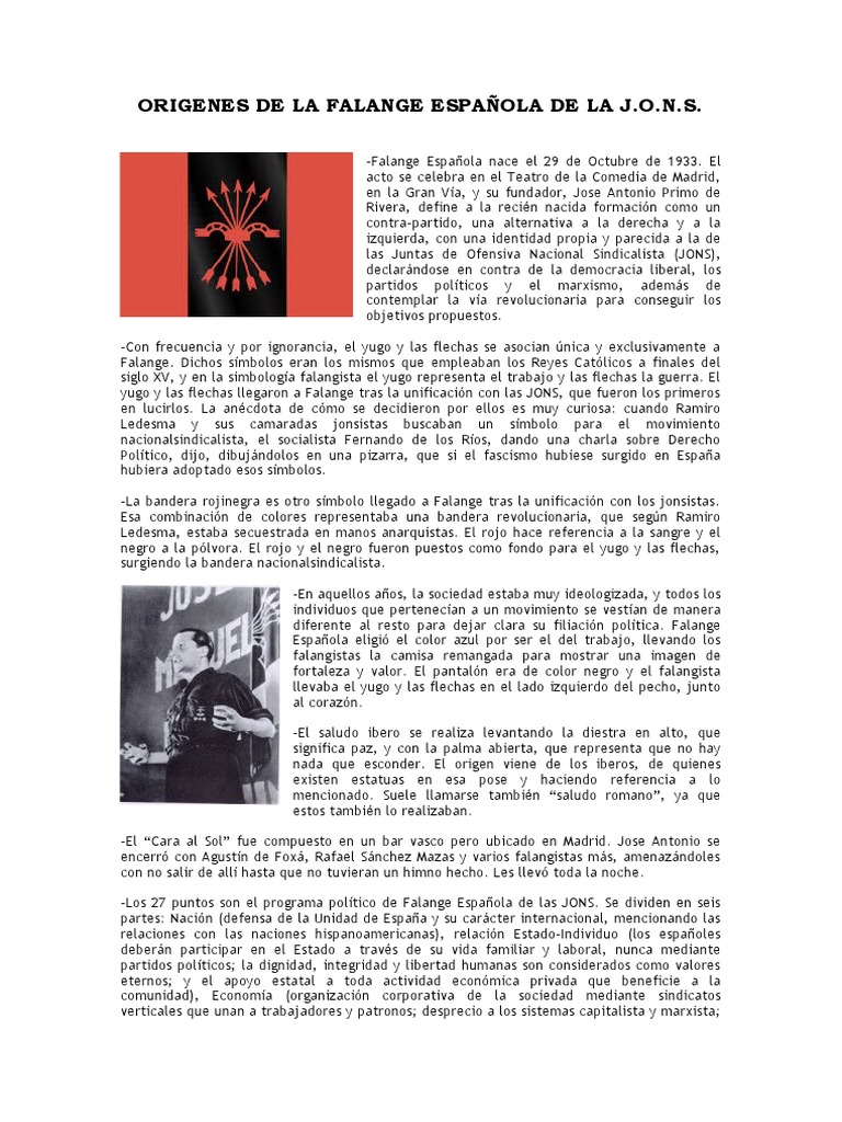 Orígenes y símbolos de la Falange Española | PDF