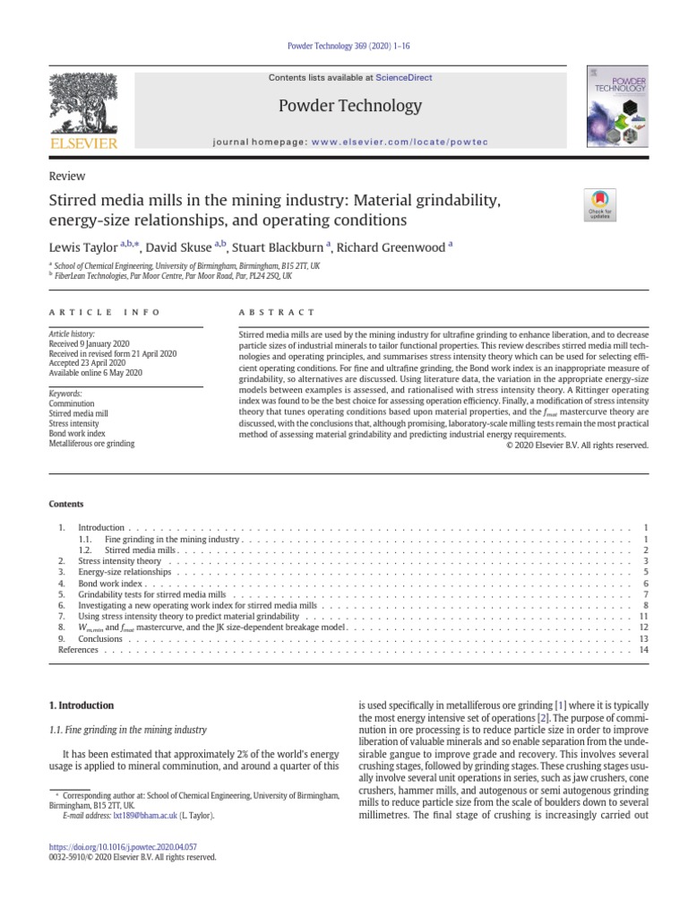 Review Paper - Stirred Mill | PDF | Mill (Grinding) | Viscosity