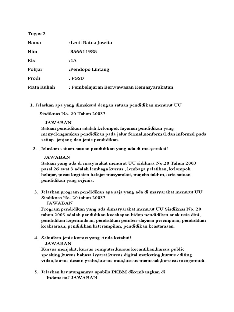 Tugas Pembelajaran PGSD | PDF