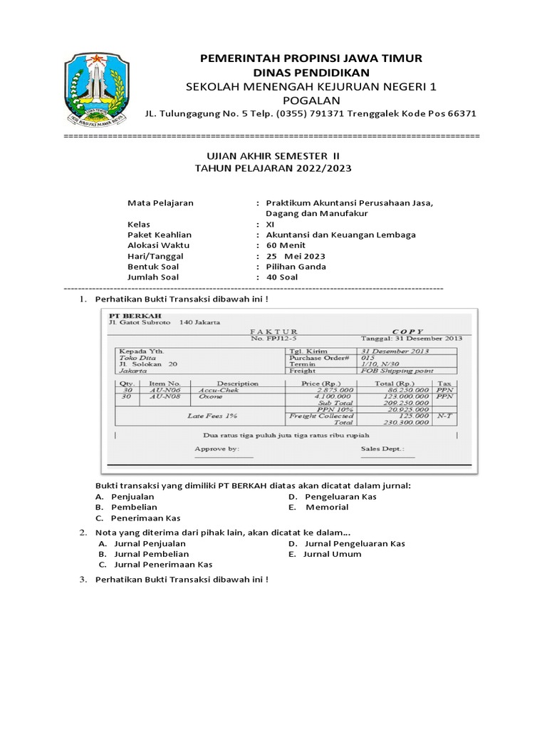 Soal Pas Semester Genap - PJDM Xi Akl - Tahun 22 - 23 | PDF