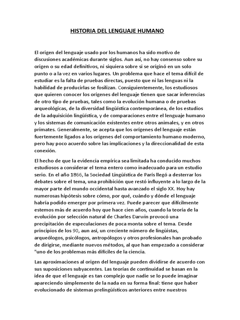 Historia Del Lenguaje Humano | PDF