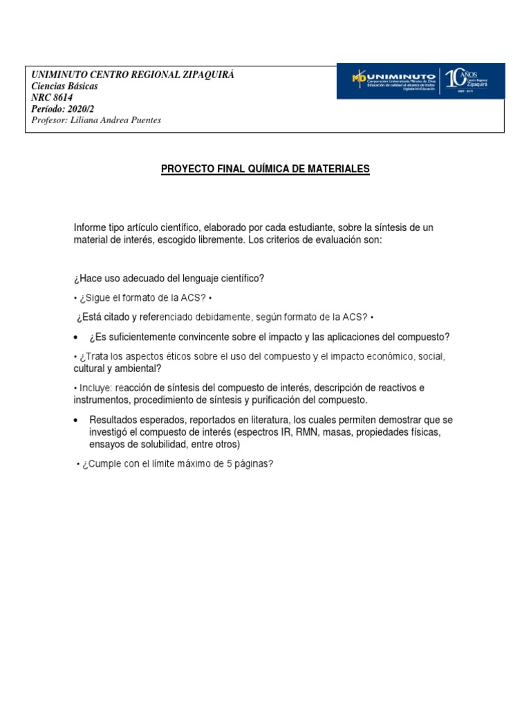 Proyecto Final Química de Materiales | PDF