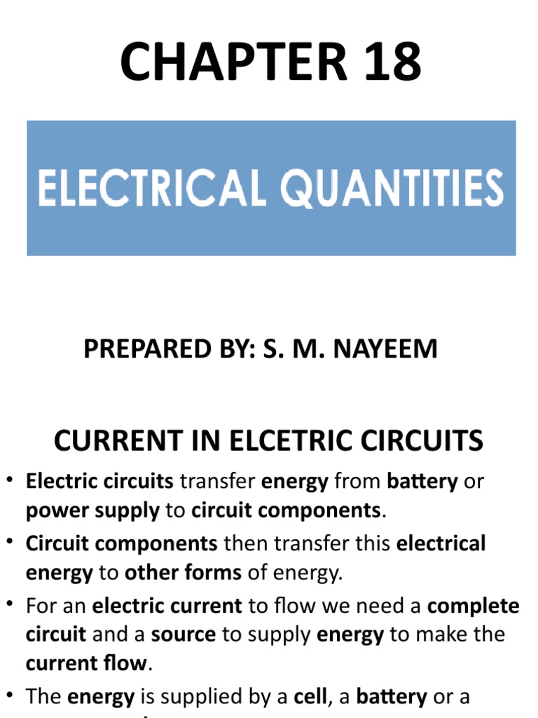 Chapter - 18 Electrical Quantities | PDF | Electric Power | Voltage
