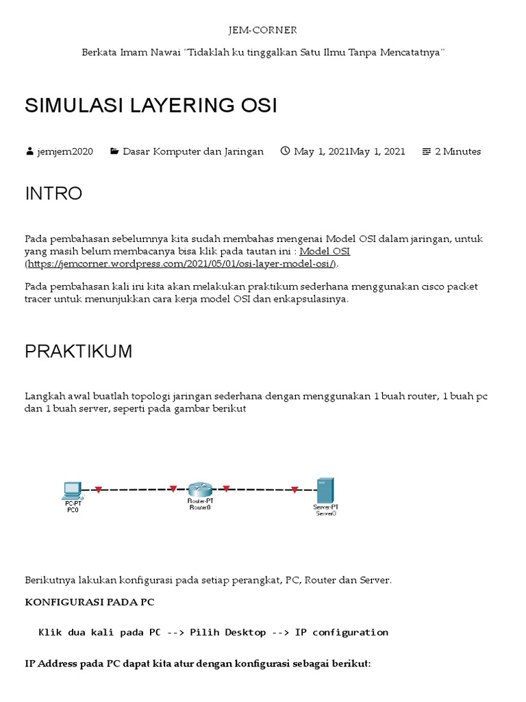 Simulasi Layering Osi DG Packet Tracer | PDF | Komputer