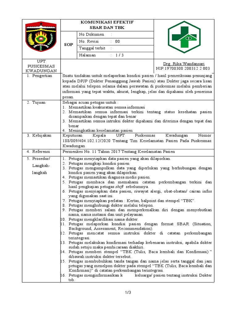 KP 2. Komunikasi Efektif Sbar Dan TBK | PDF