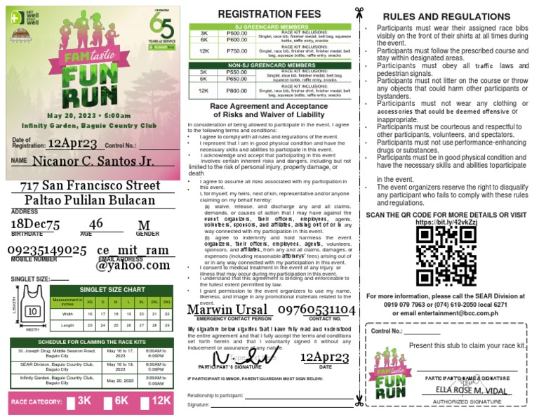 Nicanor Jr. 12km REGFORM | PDF | Indemnity | Common Law