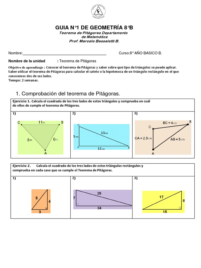Guia N°1 de Geometría 8°b Ejercicios | Descargar gratis PDF | Triángulo | Geometría del plano ...