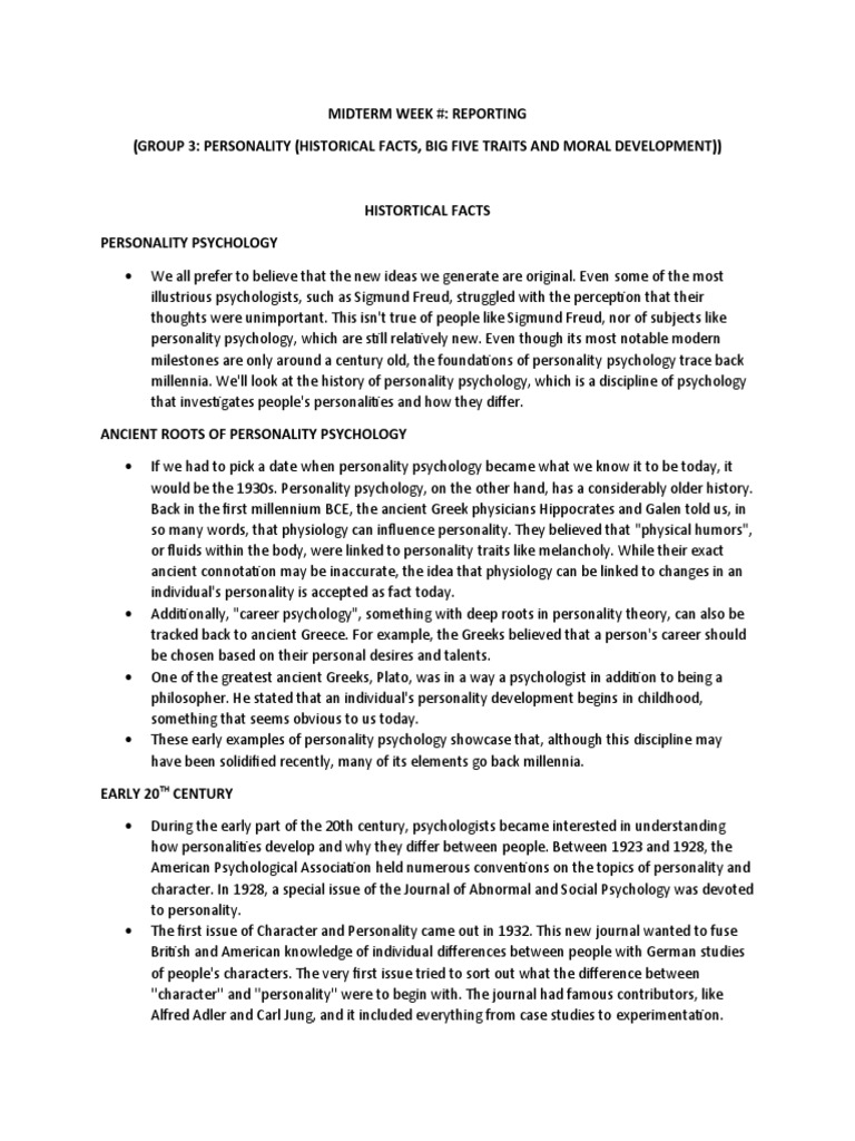 Personality (Historical Facts, Big Five Traits and Moral Development ...