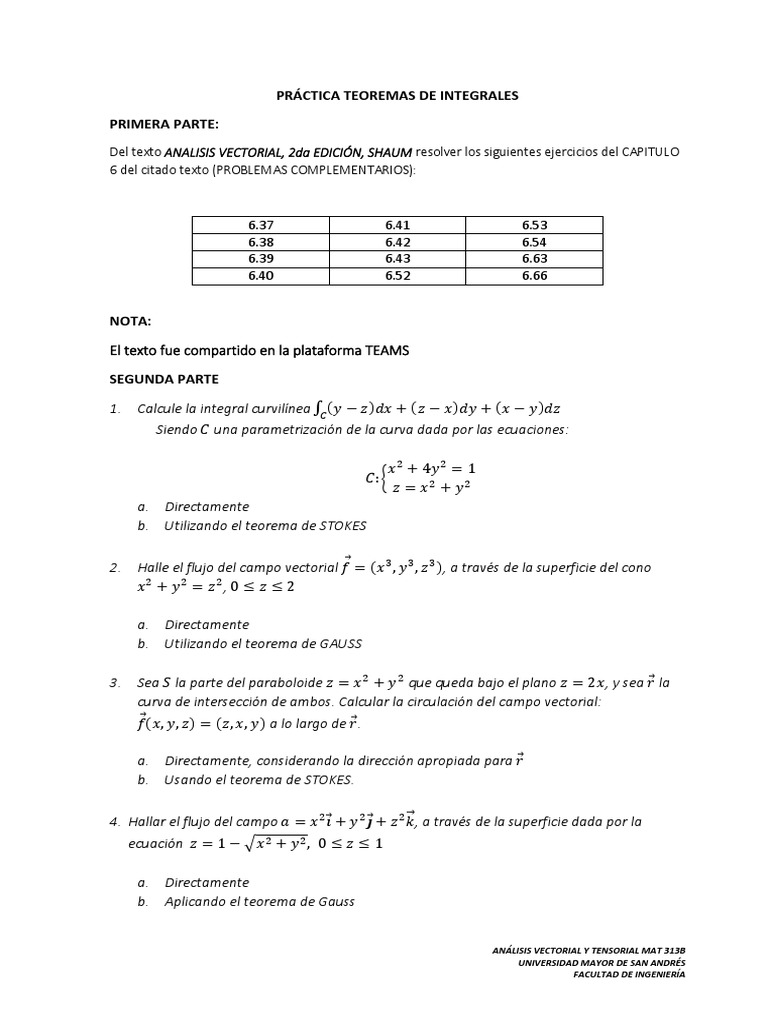 PRÁCTICA TEOREMAS DE INTEGRALES | PDF | Integral | Objetos matemáticos