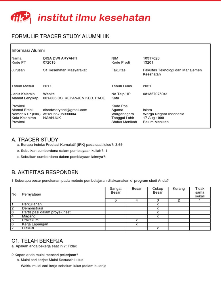 Formulir Tracer Study Alumni Iik | PDF