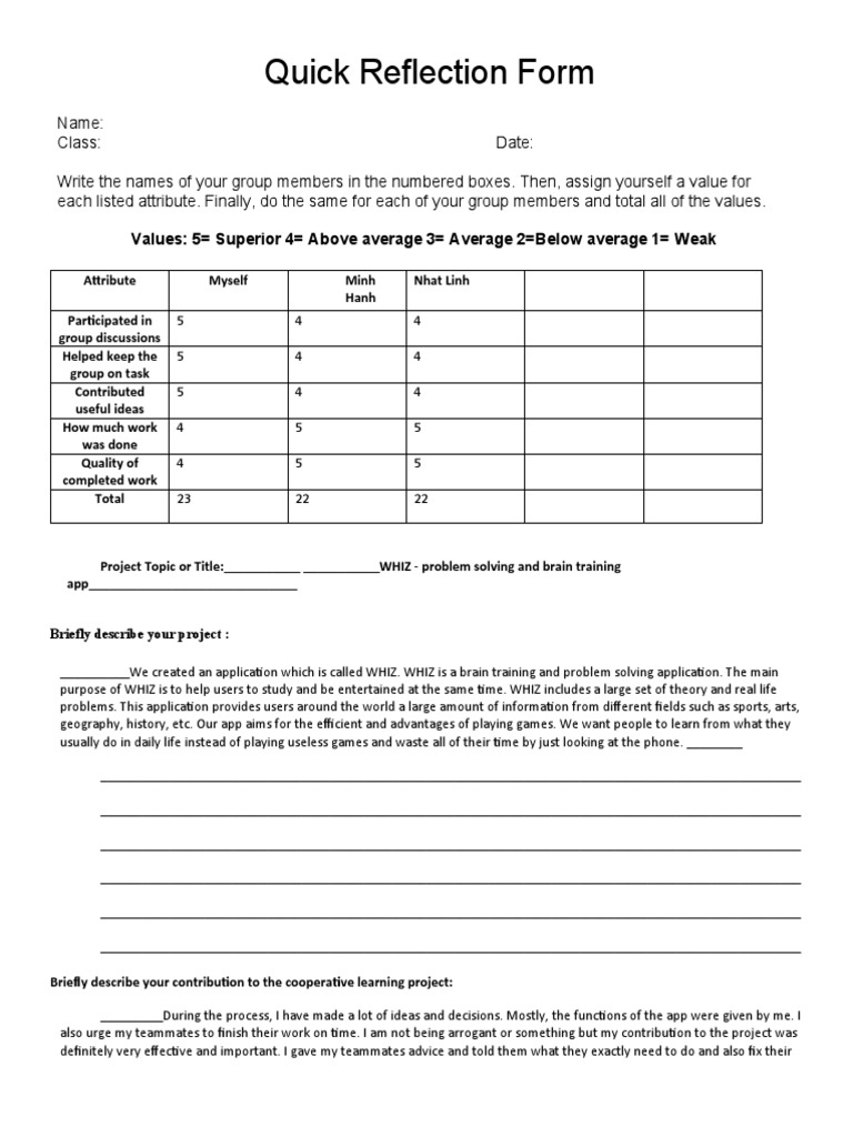 Quick Reflection Form | PDF | Cognitive Science | Cognition