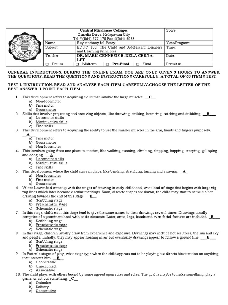 Educ-100 - The Child and Adolescent Learners and Learning Principles ...