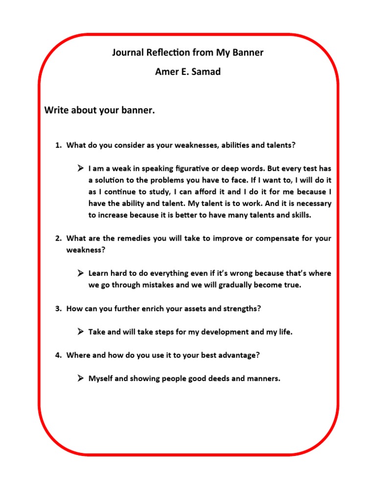 Journal Reflection From My Banner | PDF