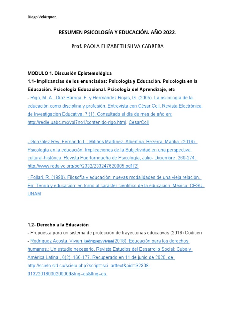 RESUMEN PSICO Y EDU | PDF | Sicología | Conocimiento