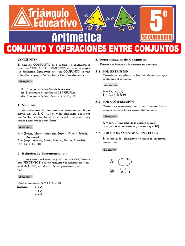 Conjunto y Operaciones Entre Conjuntos para Quinto Grado de Secundaria ...