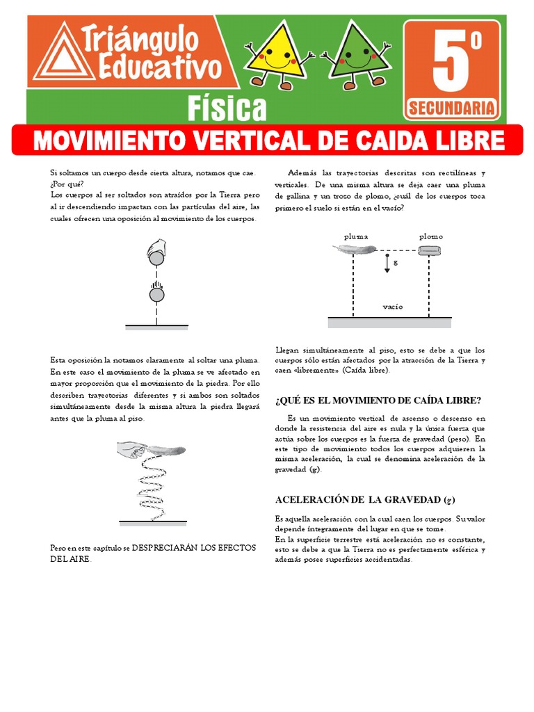 Ejercicios de Movimiento Vertical de Caída Libre para Quinto Grado de Secundaria | PDF