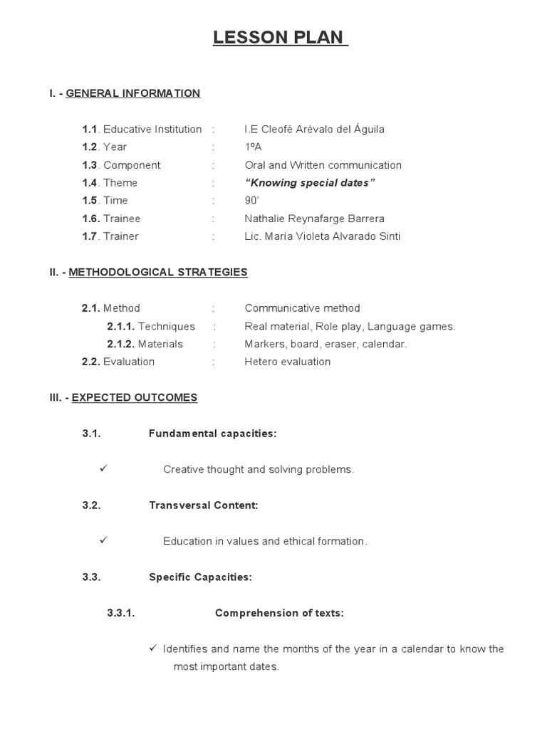 Lesson Plan Months of The Year | PDF | Reading Comprehension | Applied ...