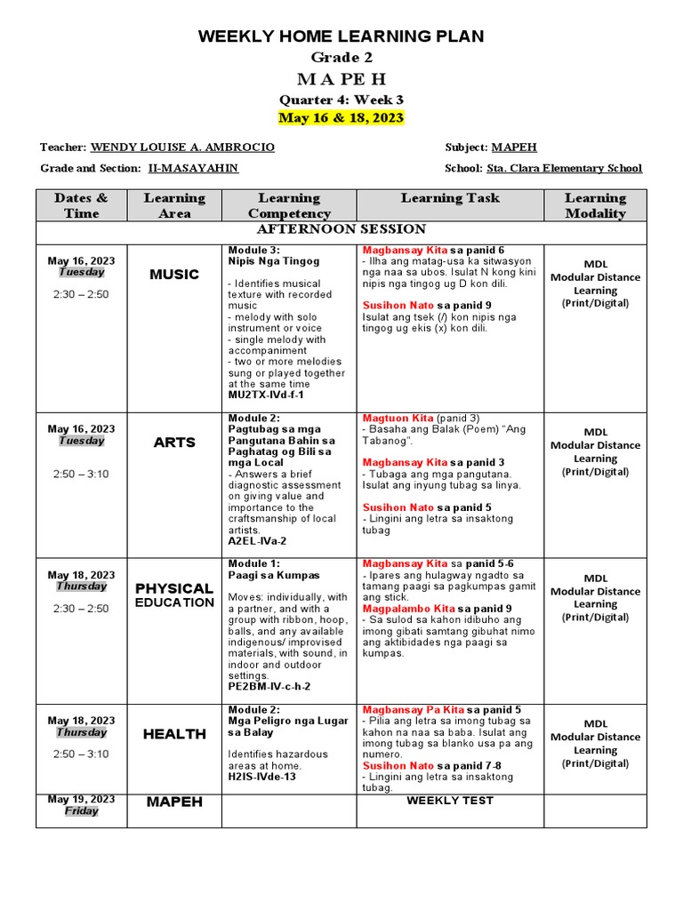 WHLP MAPEH Q4-wk3 | PDF