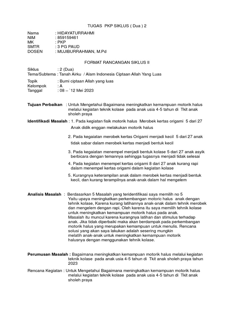 Tugas PKP Siklus 2 & RPPH Hidayaturrahmi | PDF