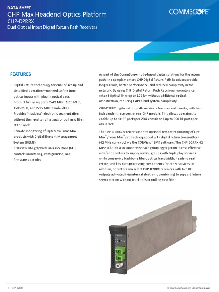 CHP-D2RRX Digital Return Path Receivers, Dual-Input Data Sheet | Download Free PDF | Electrical ...