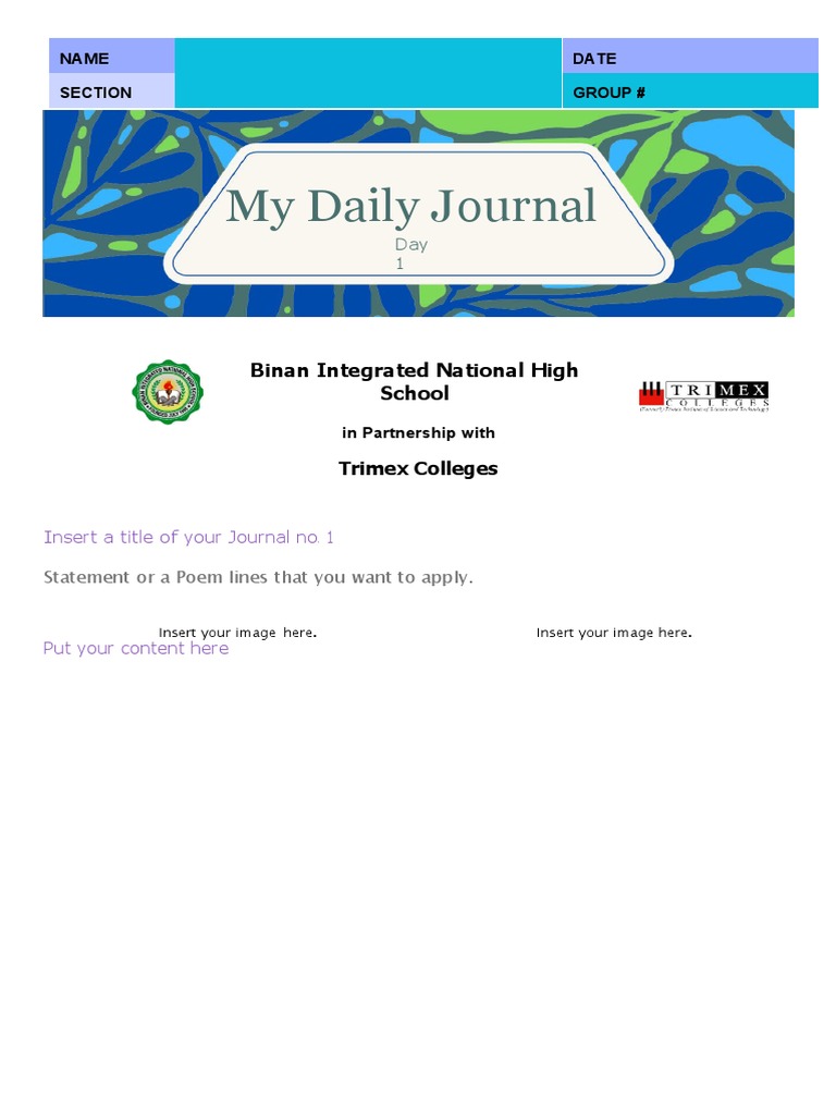 Journal Template Work Immersion Portfolio | PDF