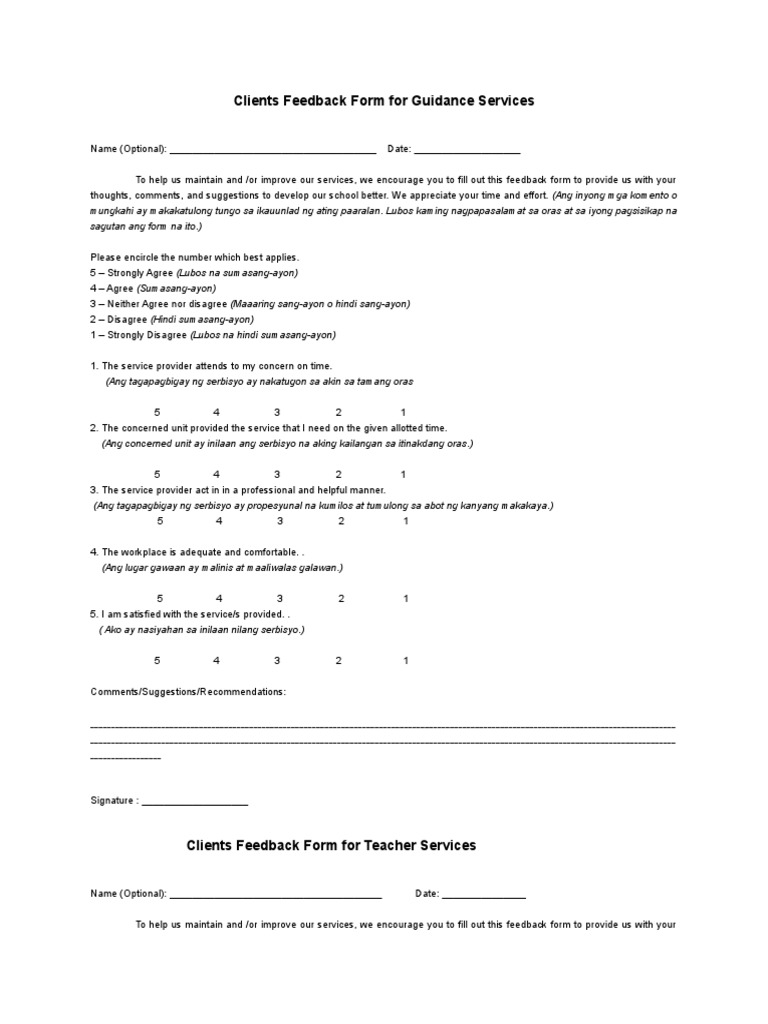 Feedback Form - ALL IN ONE Copy 1 | PDF