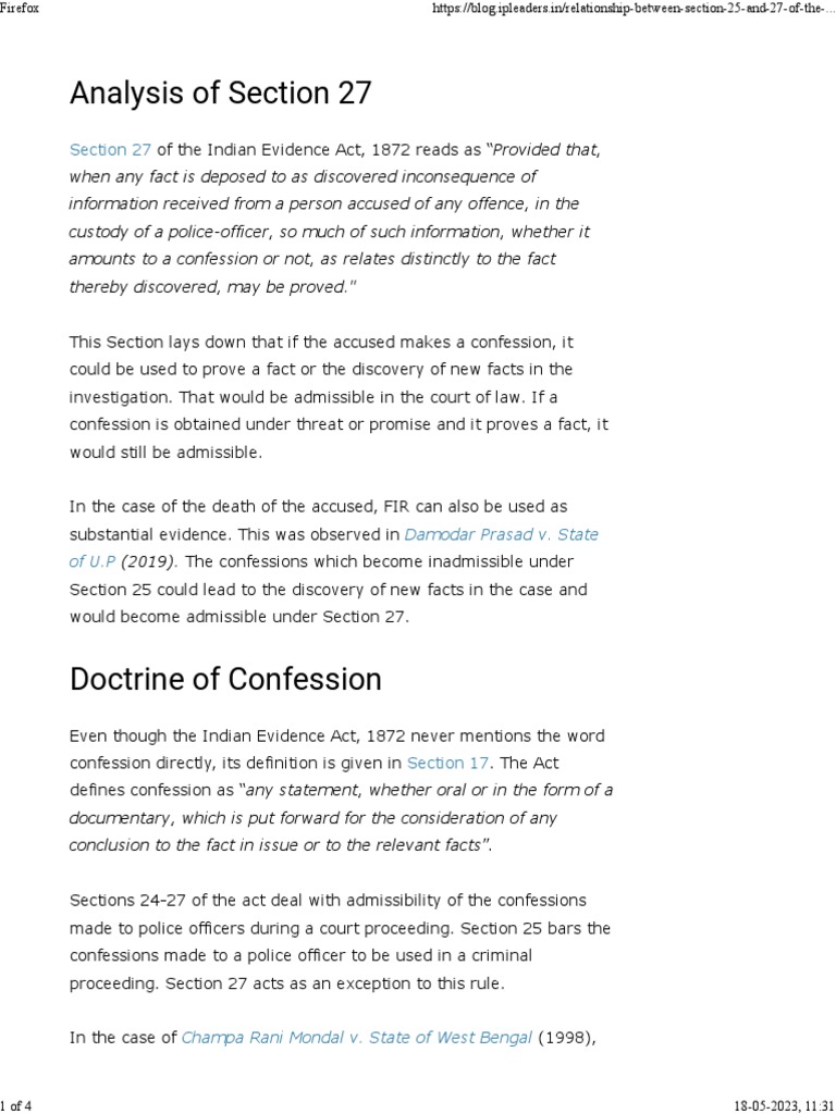 Section 25 To 27 | PDF | Confession (Law) | Discovery (Law)