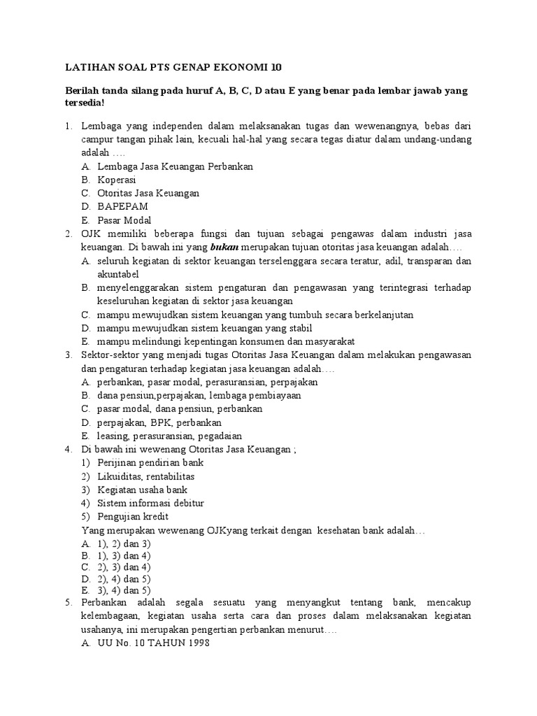 Latihan Soal PTS Genap Ekonomi 10 | PDF