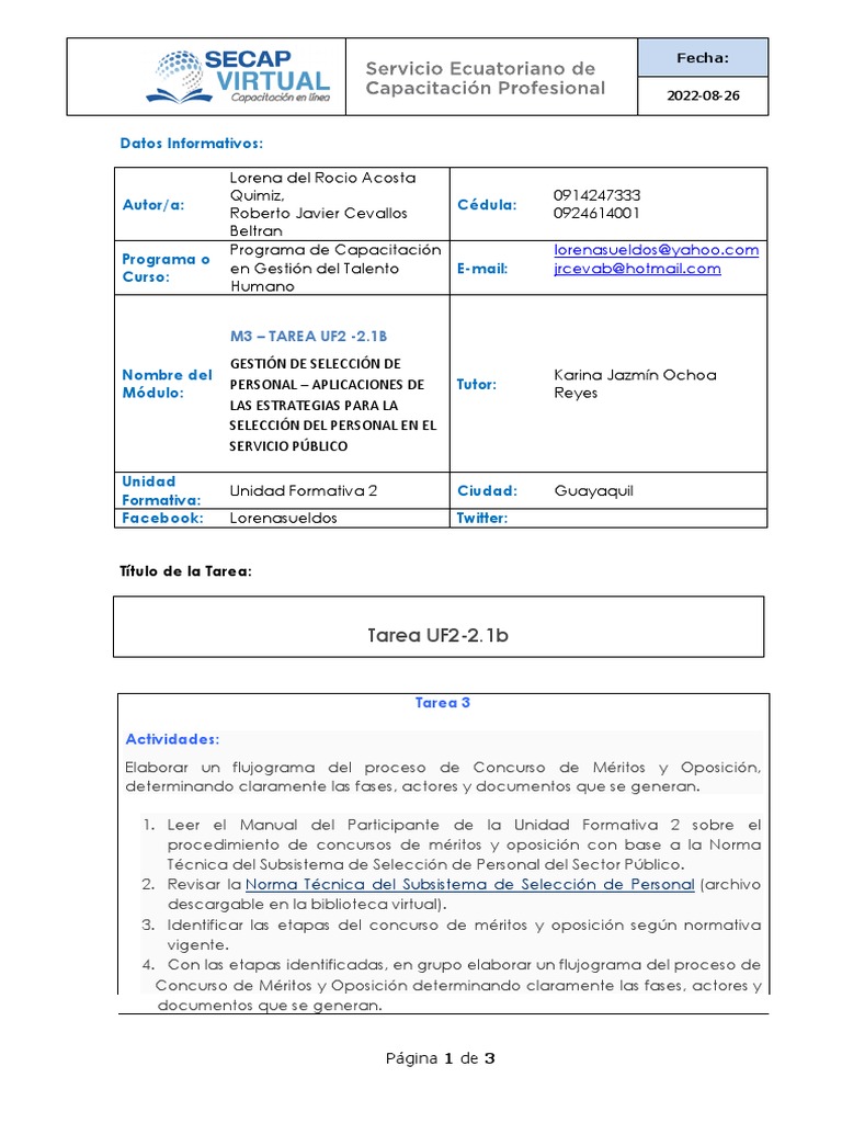 Tarea Módulo 3 Tarea UF2-2.1b GRUPO | PDF | Gestión de recursos humanos | Informática