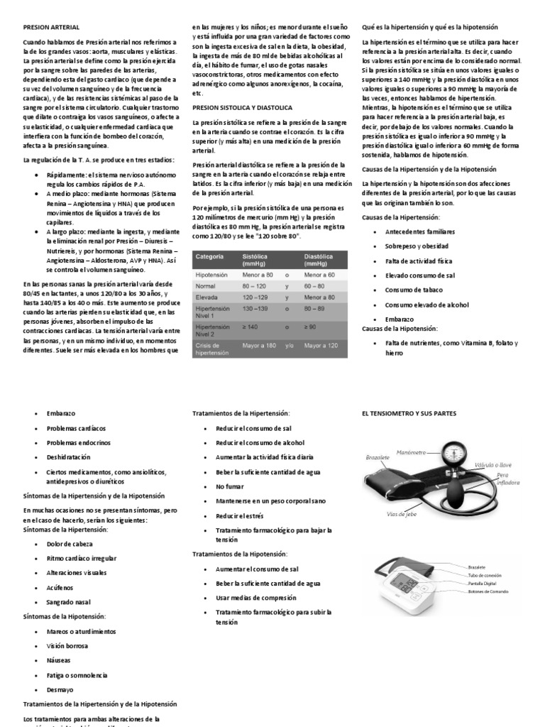 Presión Arterial: Hipertensión y Hipotensión | PDF | Presión sanguínea ...