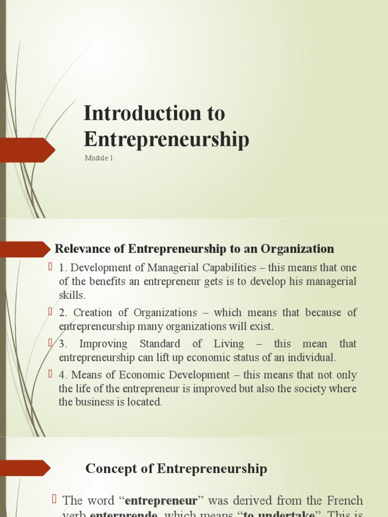 Introduction to Entrepreneurship Concepts | PDF | Entrepreneurship ...