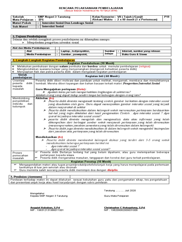 RPP IPS 1 Lembar Kelas 7 Semester 1 | PDF | Karier & Perkembangan