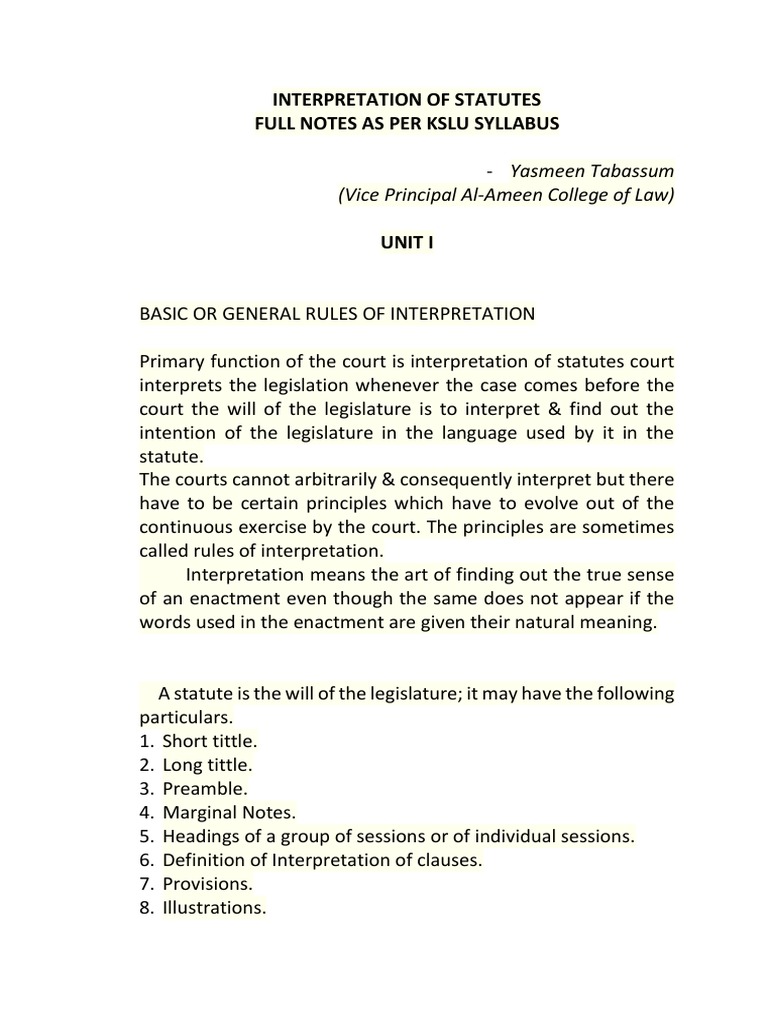 KSLU Statute Interpretation Guide | PDF | Bill (Law) | Common Law