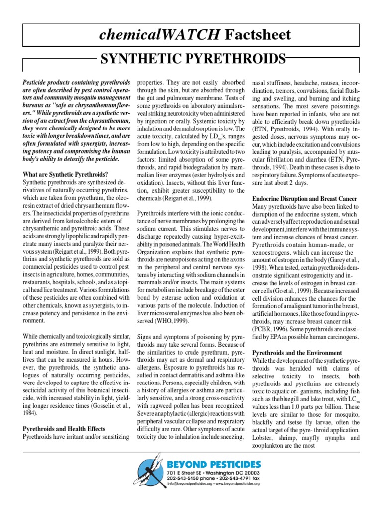 Synthetic Pyrethroids Factsheet | PDF | Pesticide | Medical Specialties