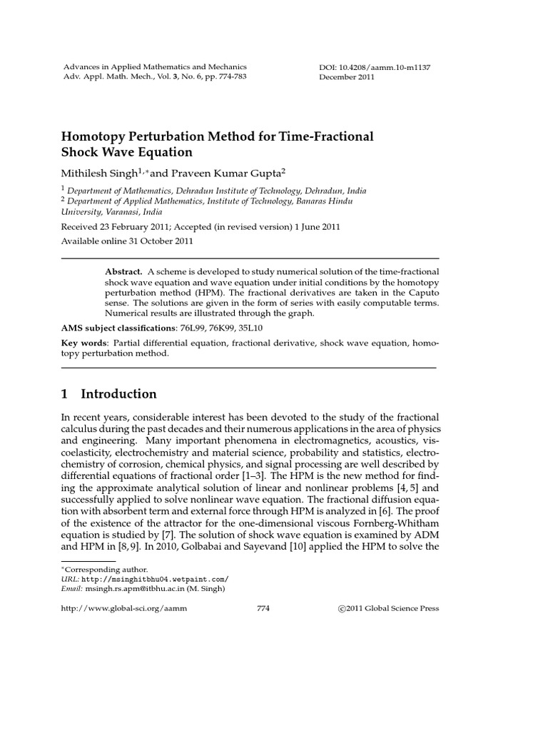 Homotopy Perturbation Method For Time Fractional Pdf Equations Differential Equations