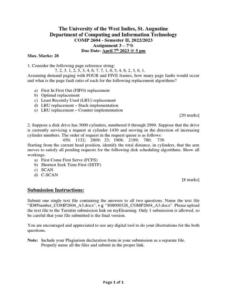 Operating System Assignment Disk Scheduling | PDF