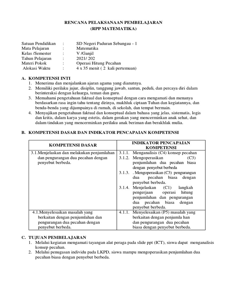 RPP MTK Ke 3 PBL | PDF