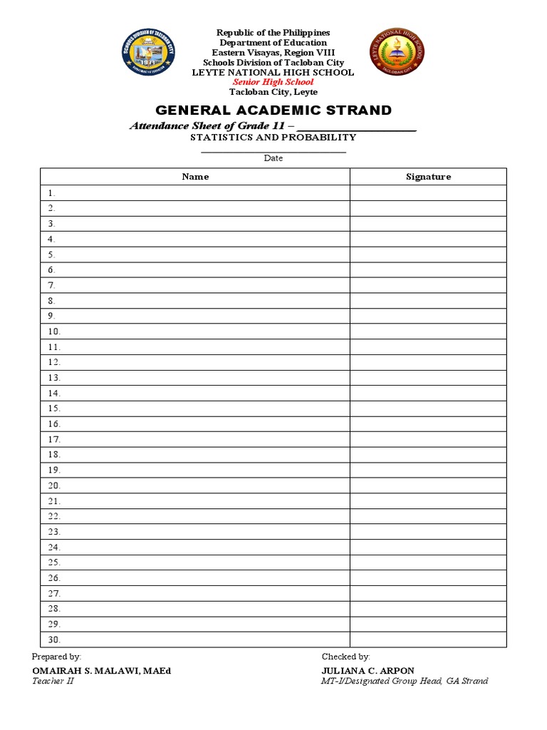 Attendance Sheet SY 2022-2023-11 | PDF