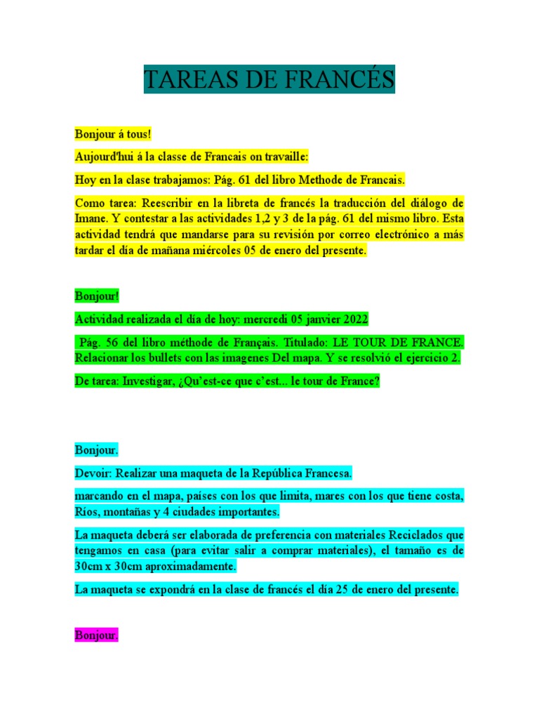 Tareas de Francés 2do Trimestre | PDF | Arte